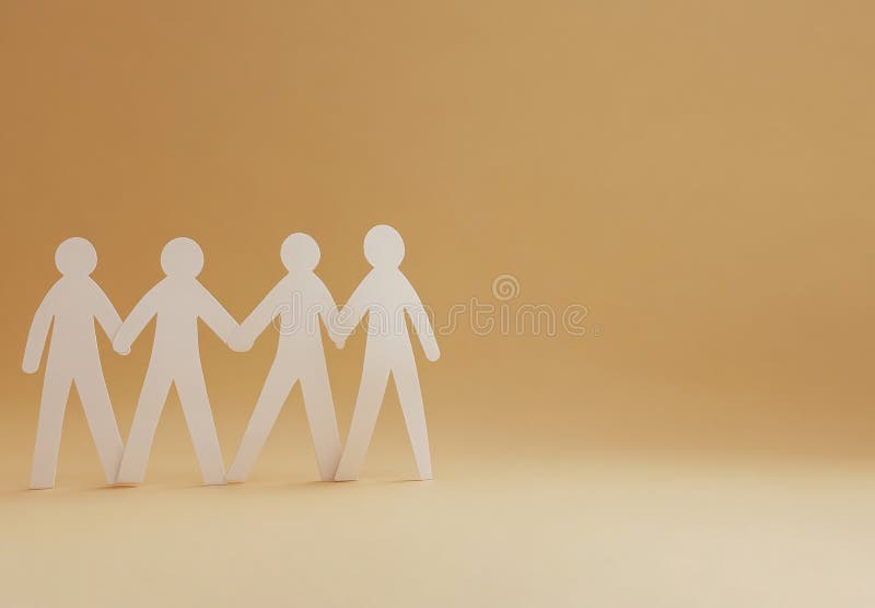 Four Paper People Holding Hands Teamwork Unity High Quality Image Stock ...
