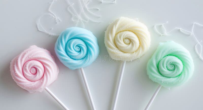 Four Pastel Colored Cotton Candy on Sticks Stock Photo - Image of four ...