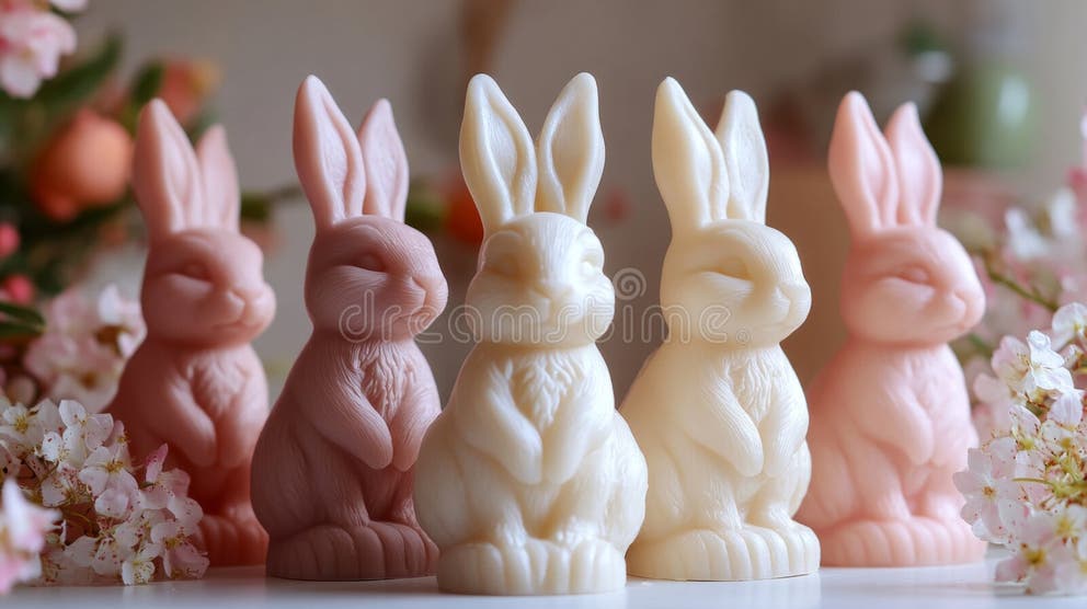 Four Pastel Rabbits Figurines on White Background Stock Illustration ...