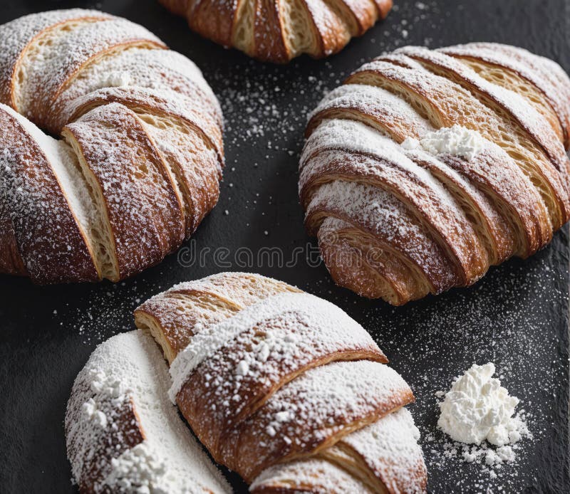 Four Pastries with Powdered Sugar on Top Stock Image - Image of ...