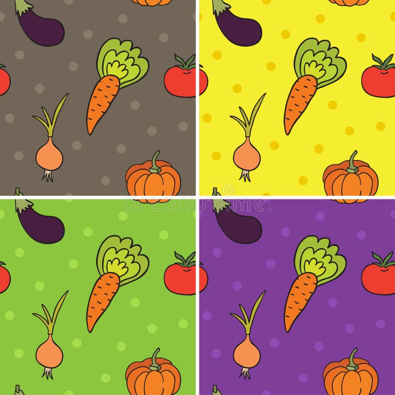 Four Pattern with Fruits and Vegetables Stock Vector - Illustration of ...