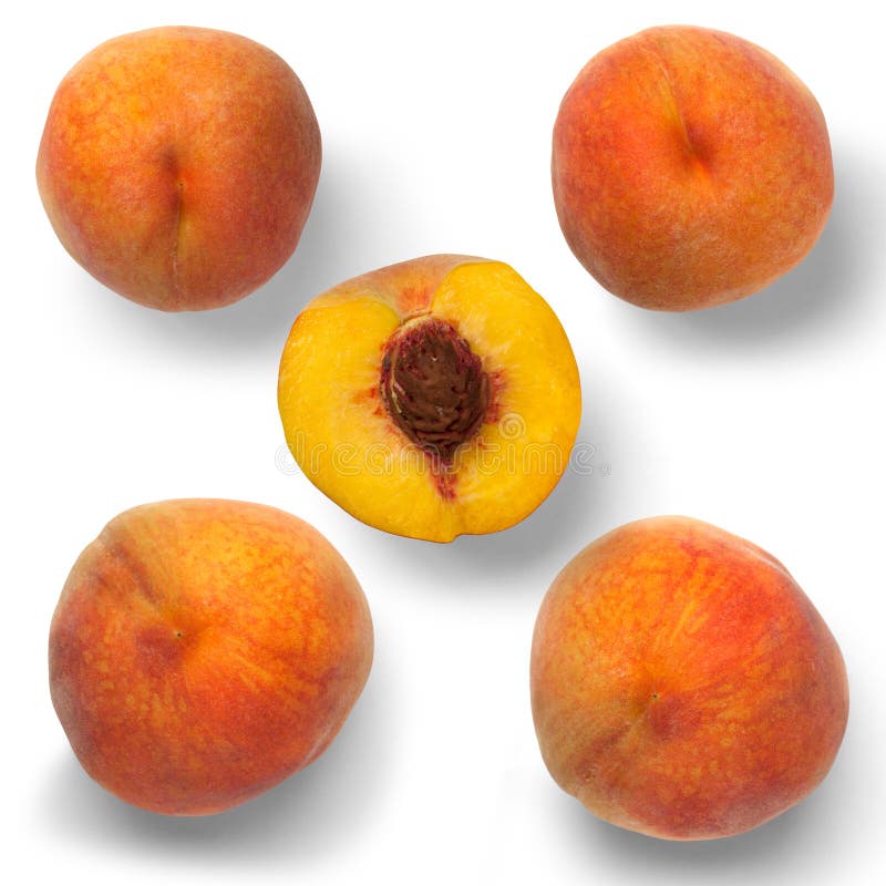 Four Peaches and a Half on a White Background Stock Image - Image of ...