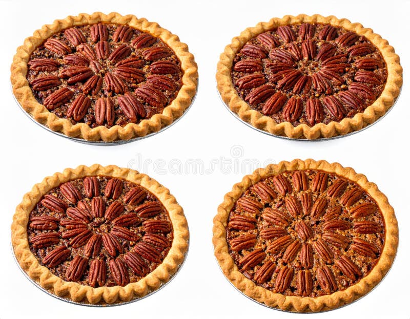 Four Pecan Pies on White Background Stock Illustration - Illustration ...