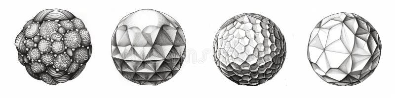 Four Pencil Drawings of Different Shapes and Sizes, Featuring Geometric ...