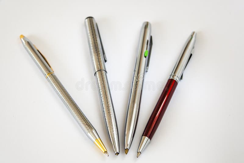 Four ballpoint pens stock image. Image of equipment, green - 19742811