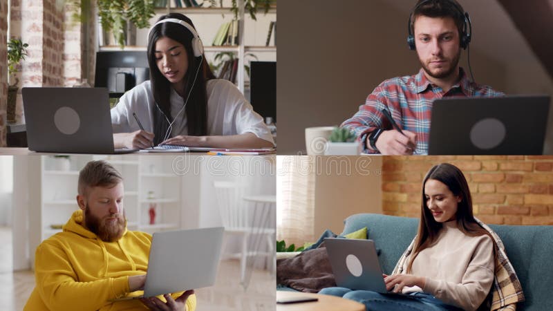 Diverse Group of Individuals Engaging in Online Learning at Home during ...