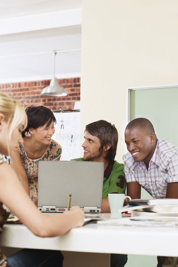 Group of Business People Working Around Computer Stock Image - Image of ...