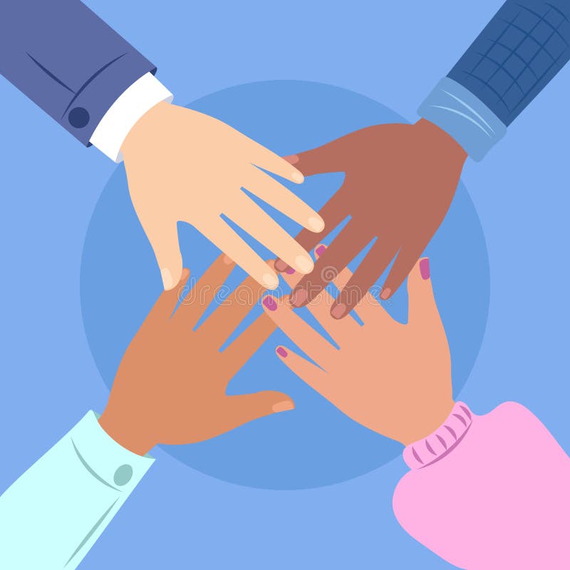 Four People Showing Teamwork and Collaboration Joining Hands Stock ...