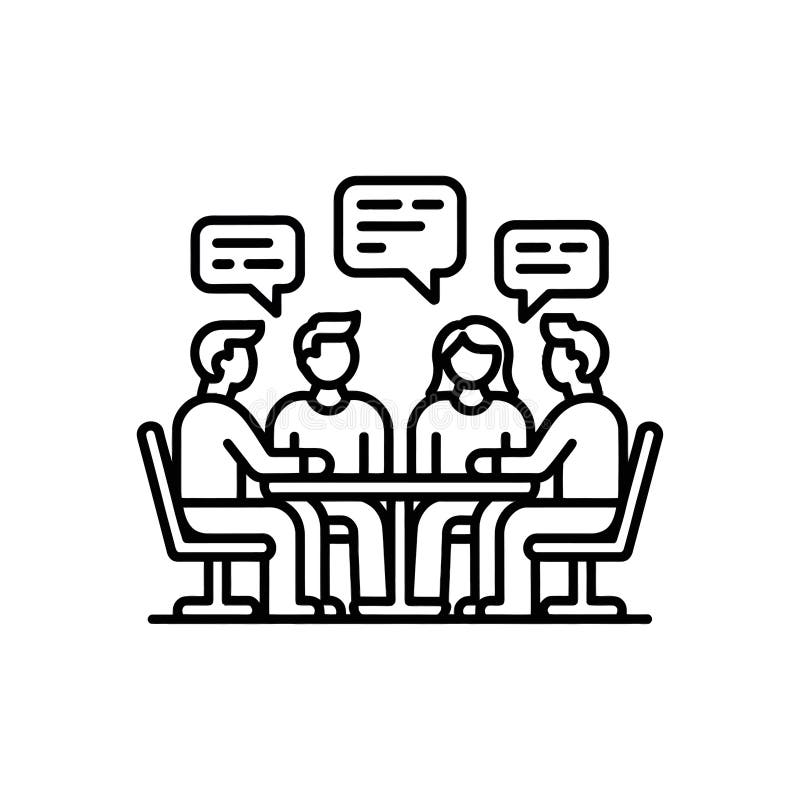 Four People Sit Around a Table Engaged in Conversation, with Speech ...