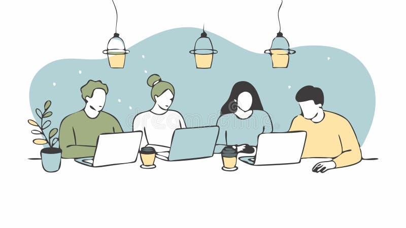 Teamwork Collaboration Modern Office Workers Laptop Computers Flat ...