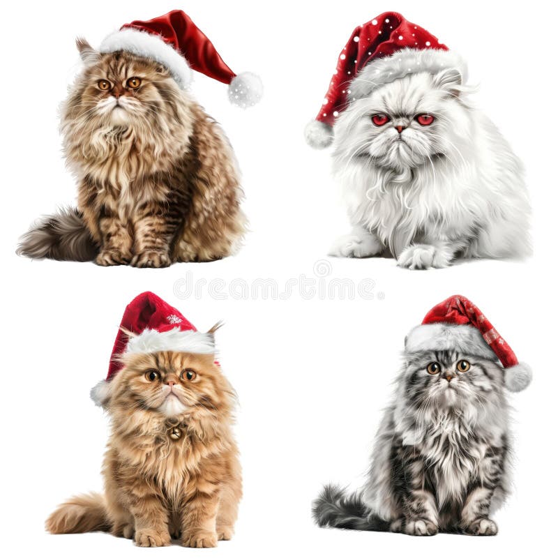 Four Persian Cats Wearing Santa Hats Stock Photo - Illustration of ...