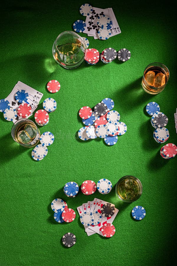 Four-person Table for Poker with Cards and Chips Stock Photo - Image of ...