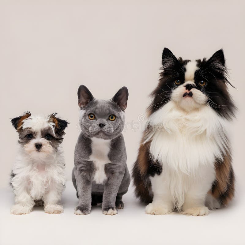 Four Pets in a Row, Each with Distinct Features Stock Illustration ...
