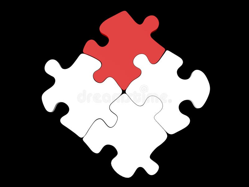 Four Piece Jigsaw Puzzle Set with One Red Piece Stock Illustration ...