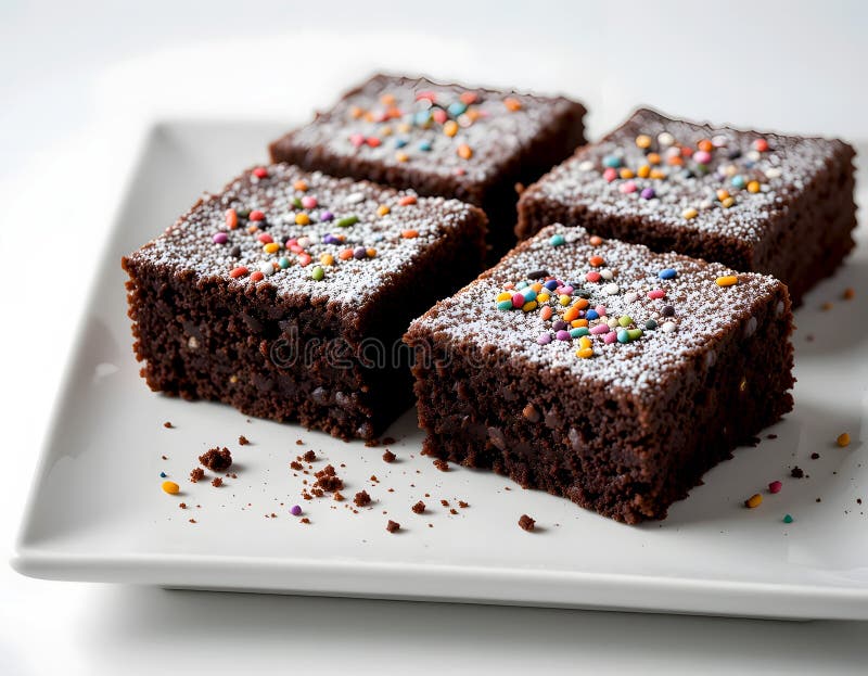 Four Pieces of Chocolate Brownies on White Rectangular Plate Stock ...