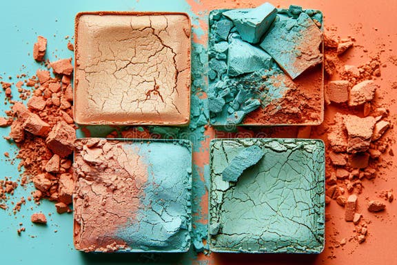 Four Pieces of Colored Powder are Set in Different Squares Stock ...