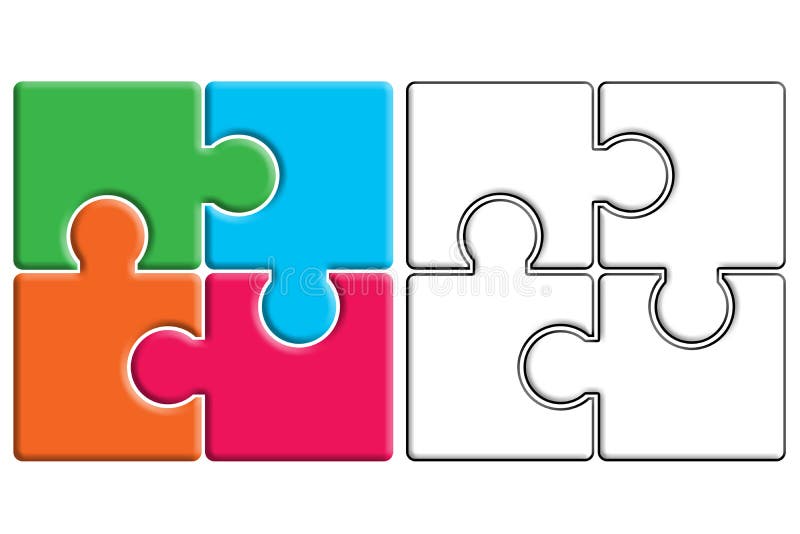 Four Pieces Jigsaw Puzzle Isolated Stock Illustration - Illustration of ...