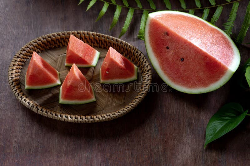Four Pieces of Slice Watermelon Stock Photo - Image of juicy, healthy ...