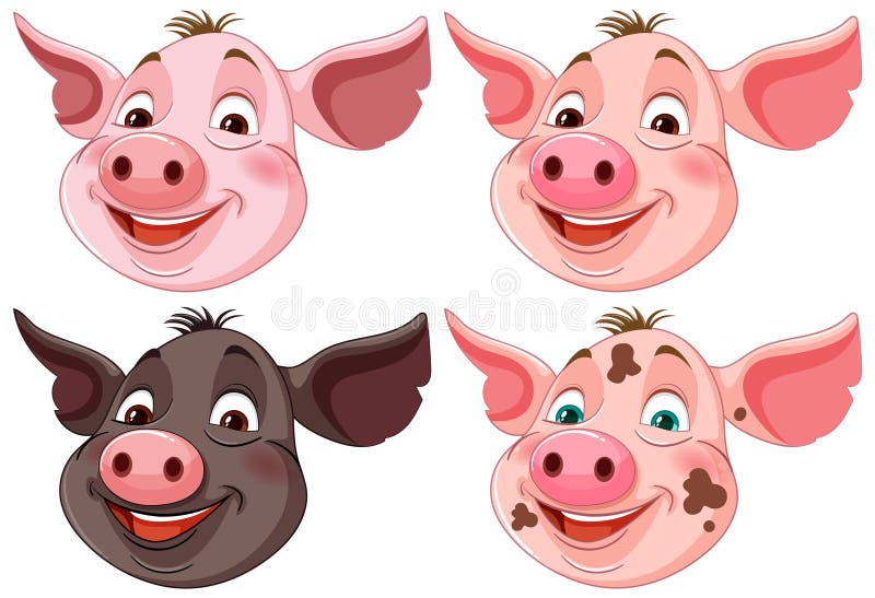 Four Pig Characters with Different Expressions Stock Vector ...
