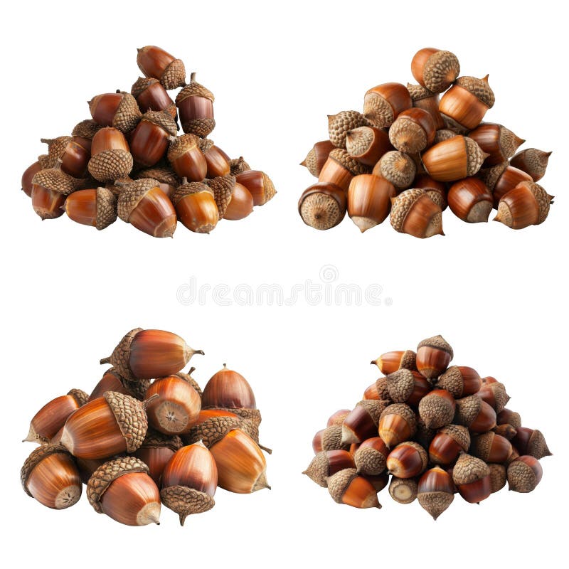 Four Piles of Brown Acorns stock illustration. Illustration of tree ...