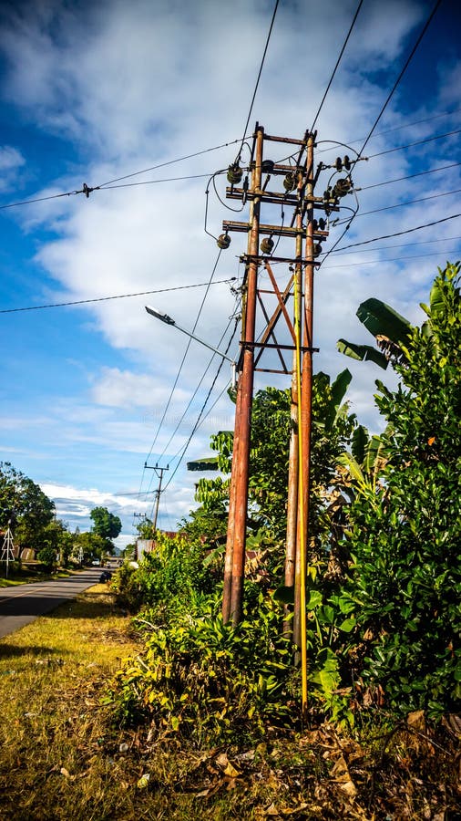 Four Pillar Electric Pole with Beautiful Blue Sky Stock Image - Image ...