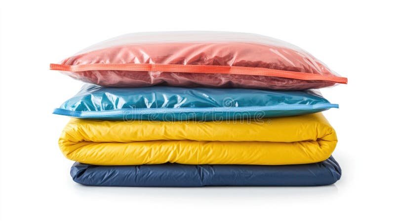 Four Pillows Stacked on Top of Each Other, Various Textures and Colors ...