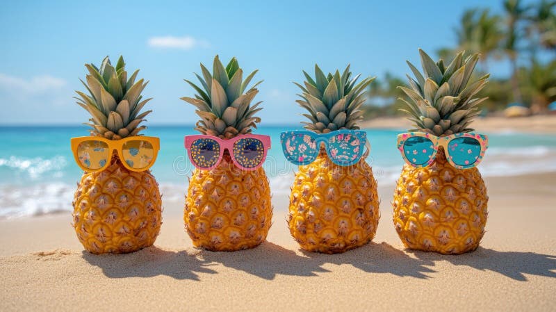 Four Pineapples Sunglasses Tropical Beach Stock Photos - Free & Royalty ...