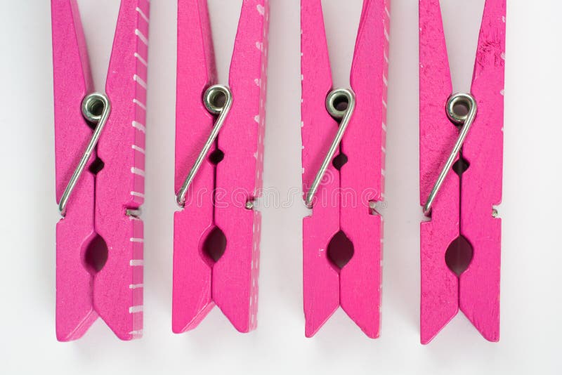 Four Pink Clothes Pins with Fun Patterns Flipped Top View Stock Photo ...