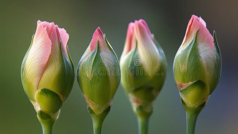 Four Pink Flower Buds with Green Sepals Stock Illustration ...