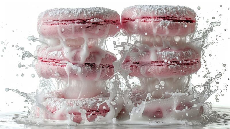 Four Pink Macarons are Stacked Precariously on Top of Each Other ...