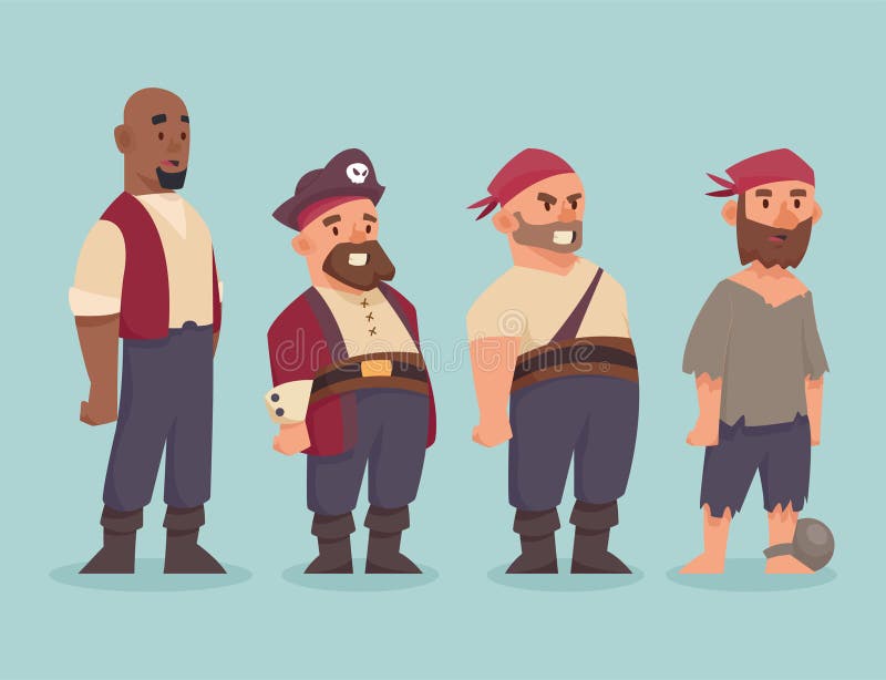 Four pirates characters stock vector. Illustration of prisoner - 244821260
