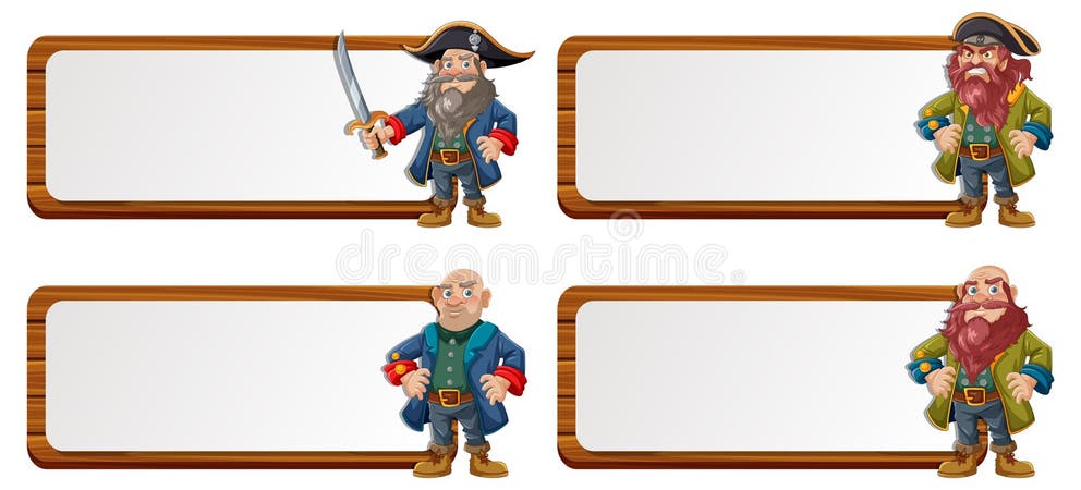 Four Pirates with Empty Label Banners Stock Vector - Illustration of ...