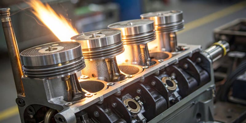 Four Pistons in a High-performance Engine Demonstrating Combustion and ...