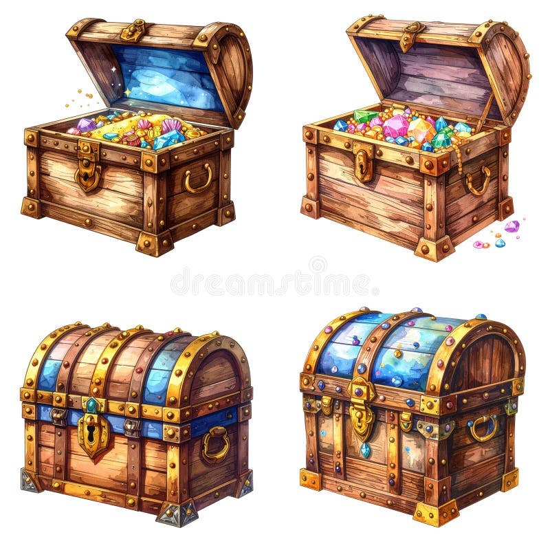 Four Pixel Art Treasure Chests with Gems Stock Image - Illustration of ...