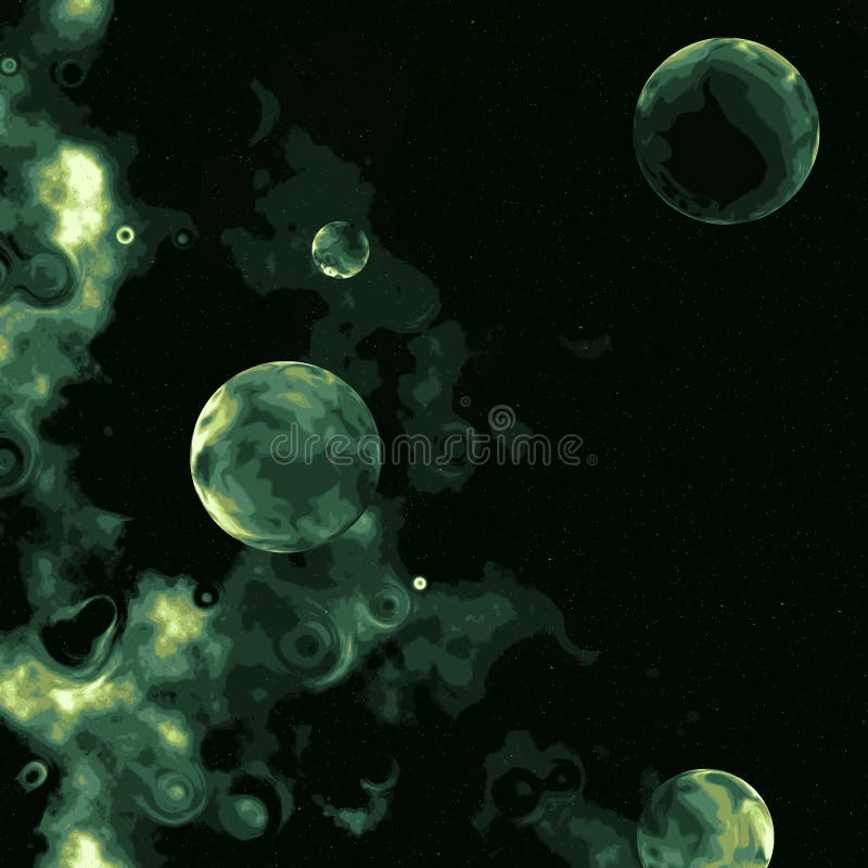 Four Planet Space Background with Green Color Tones Stock Illustration ...