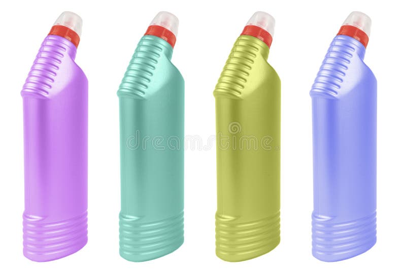 Four Plastic Bottle for Detergent Cleaning Agent IIsolated on White ...