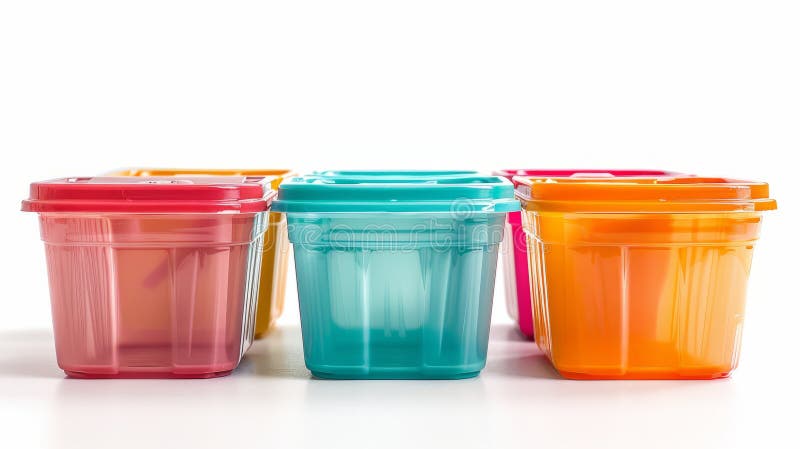 Four Plastic Containers Lined Up Against Each Other, Four Plastic ...