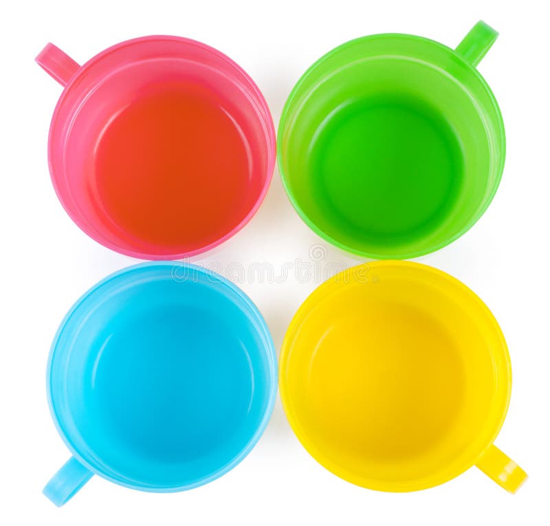 Four Plastic Cups with Handles Stock Photo - Image of design, drink ...