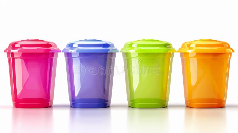 Four Plastic Cups with Lids in Different Colors Stock Image - Image of ...