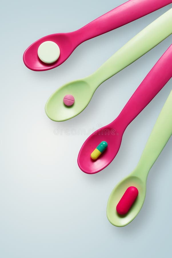Different Medication on Spoons Top View Stock Image - Image of spoon ...