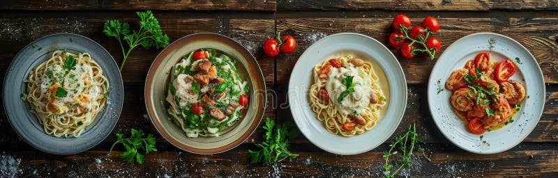 Four Plates Filled with Various Kinds of Foods Stock Image - Image of ...