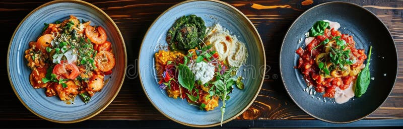 Four Plates Filled with Various Kinds of Foods Stock Image - Image of ...