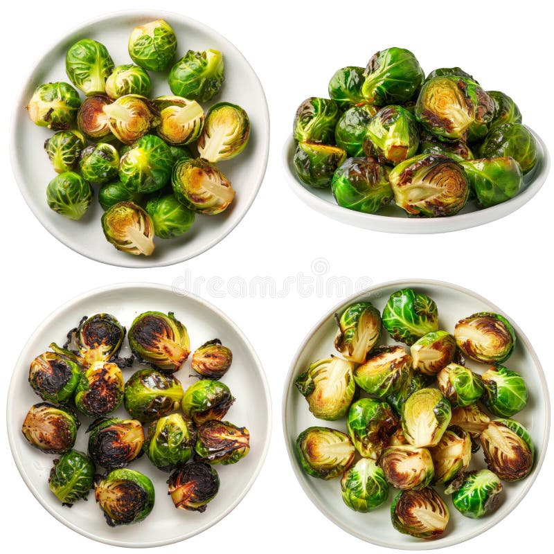 Four Plates of Roasted Brussel Sprouts Stock Image - Illustration of ...