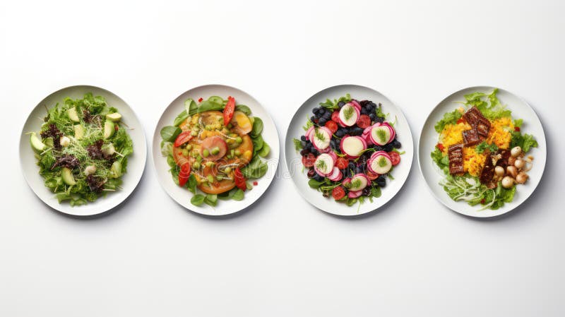 Four Plates with Salad on Each Plate Isolated on White Created with ...