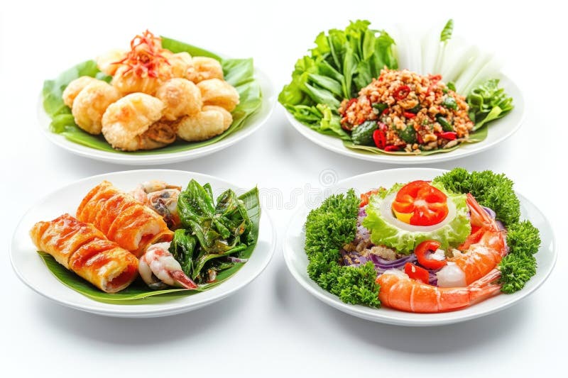 Four Plates Various Dishes White Background Stock Photos - Free ...