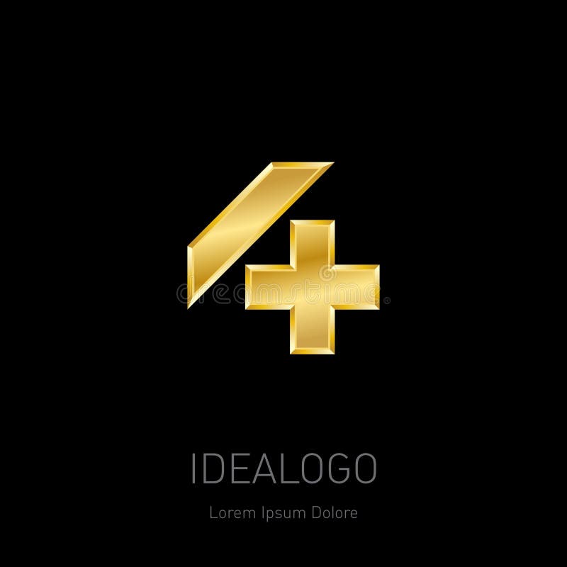 Four Plus - Gouden Logo Metallic 3d-pictogram of Logo-type Sjabloon ...