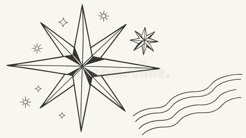 Four,pointed Starburst or Compass Rose with Waves Vector Design ...