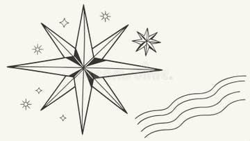 Four,pointed Starburst or Compass Rose with Waves Vector Design ...