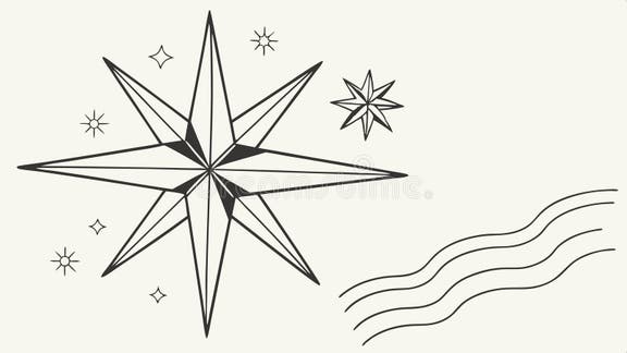 Four,pointed Starburst or Compass Rose with Waves Vector Design ...