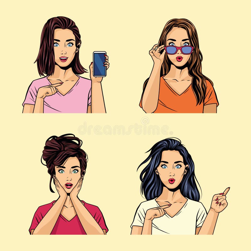 Four pop art characters stock vector. Illustration of group - 239303736